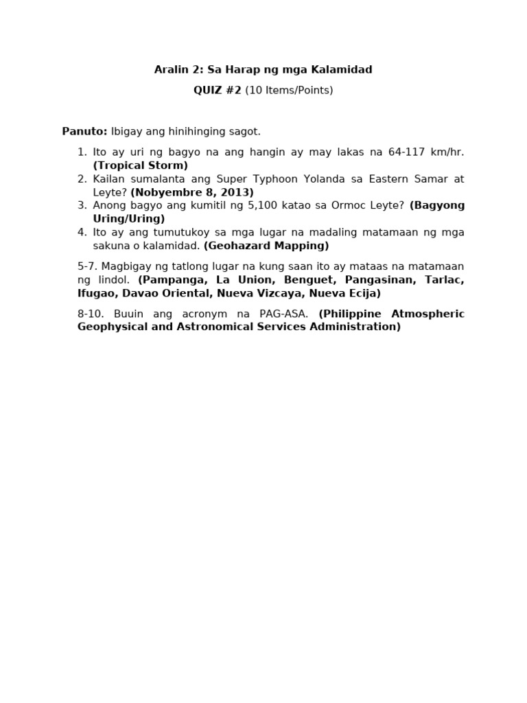 Quizzes and Activities 1st Quarter | PDF