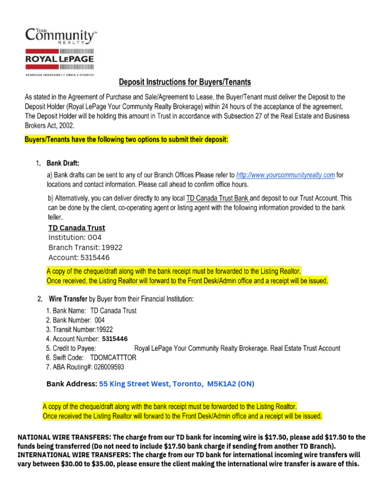 TD Canada Trust Wire Transfer Fees | PDF | Business | Finance & Money ...