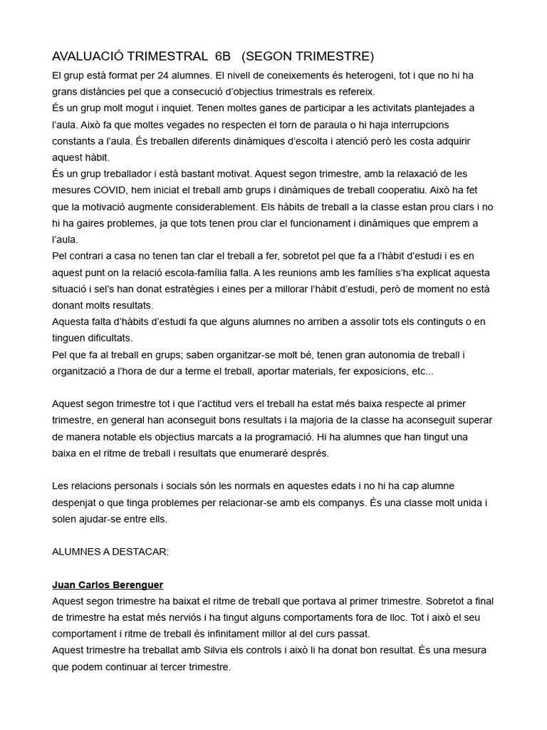 Avaluació Segon Trimestre | PDF