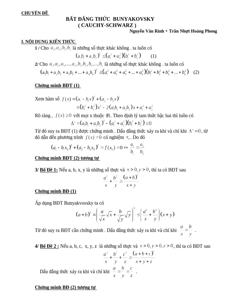 CHUYEN DE BDT CAUCHY-SCHWARZ | PDF