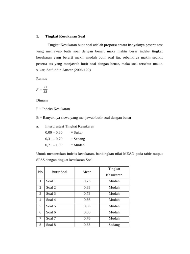 Indeks Kesukaran dan Daya Beda Soal | PDF