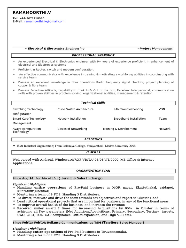 Resume Ramamoorthy | PDF | Computer Network | Computing