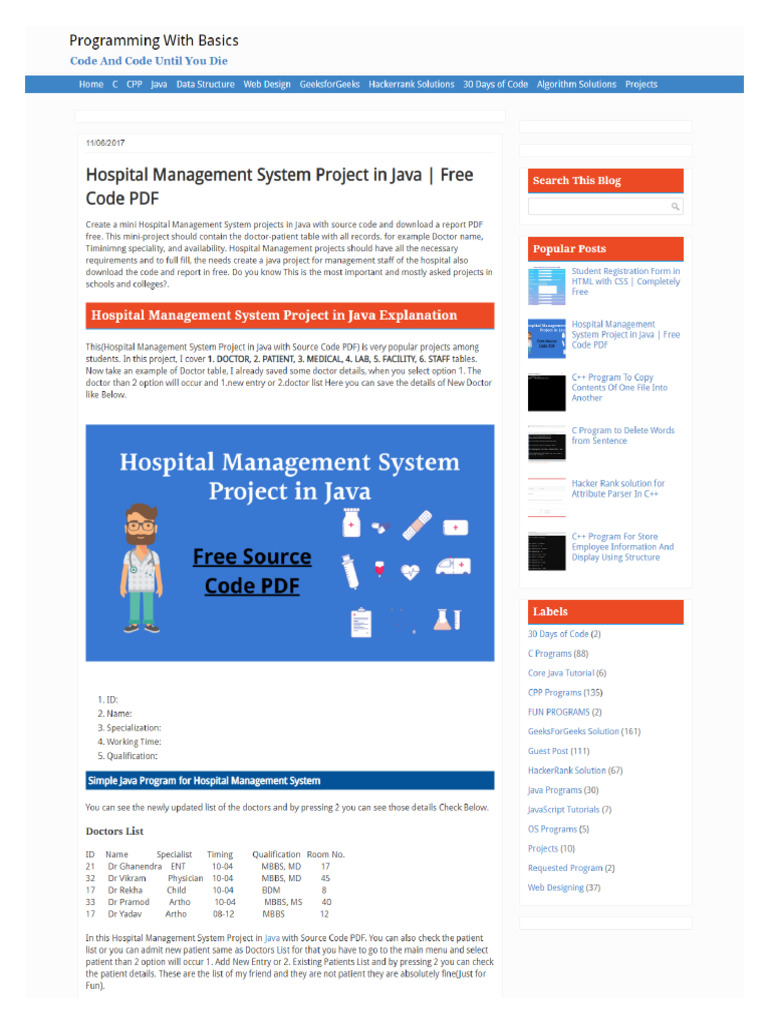 Hospital Management System Project in HTML | PDF