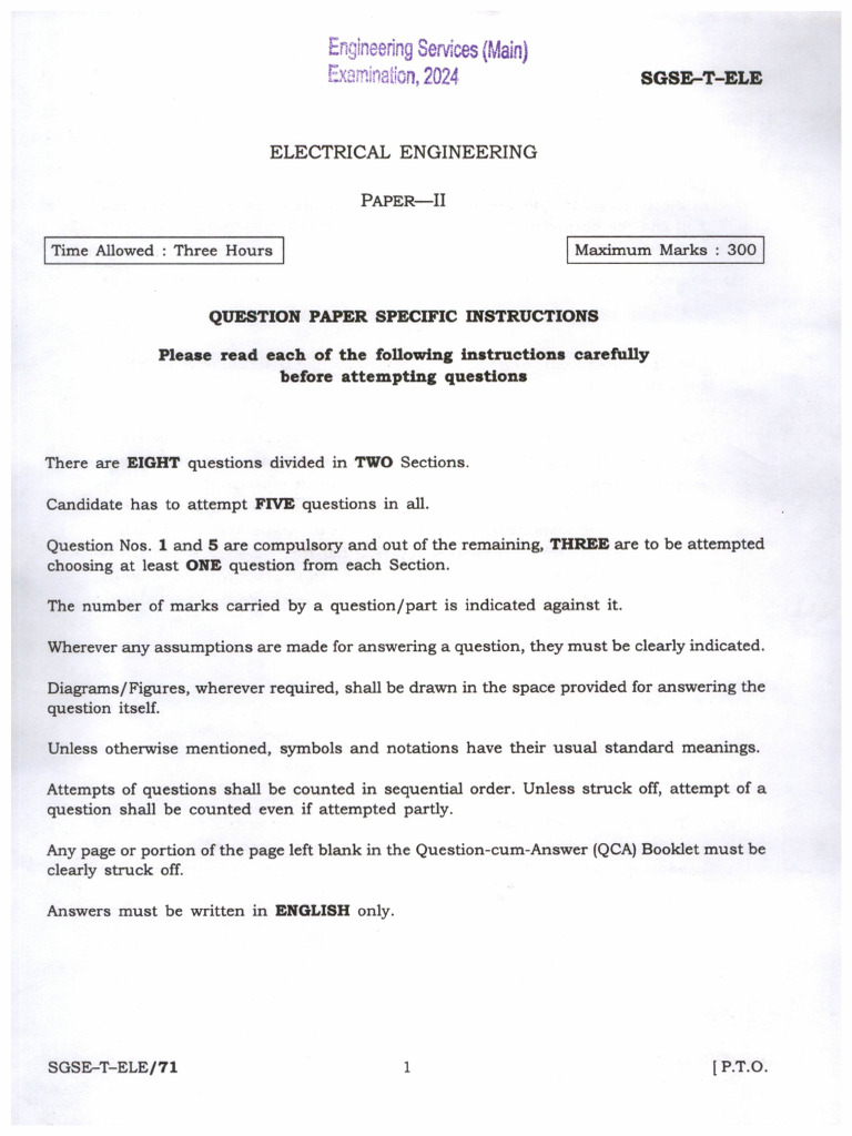 QP Esem 24 Electrical Engineering Paper Ii 240624 | PDF