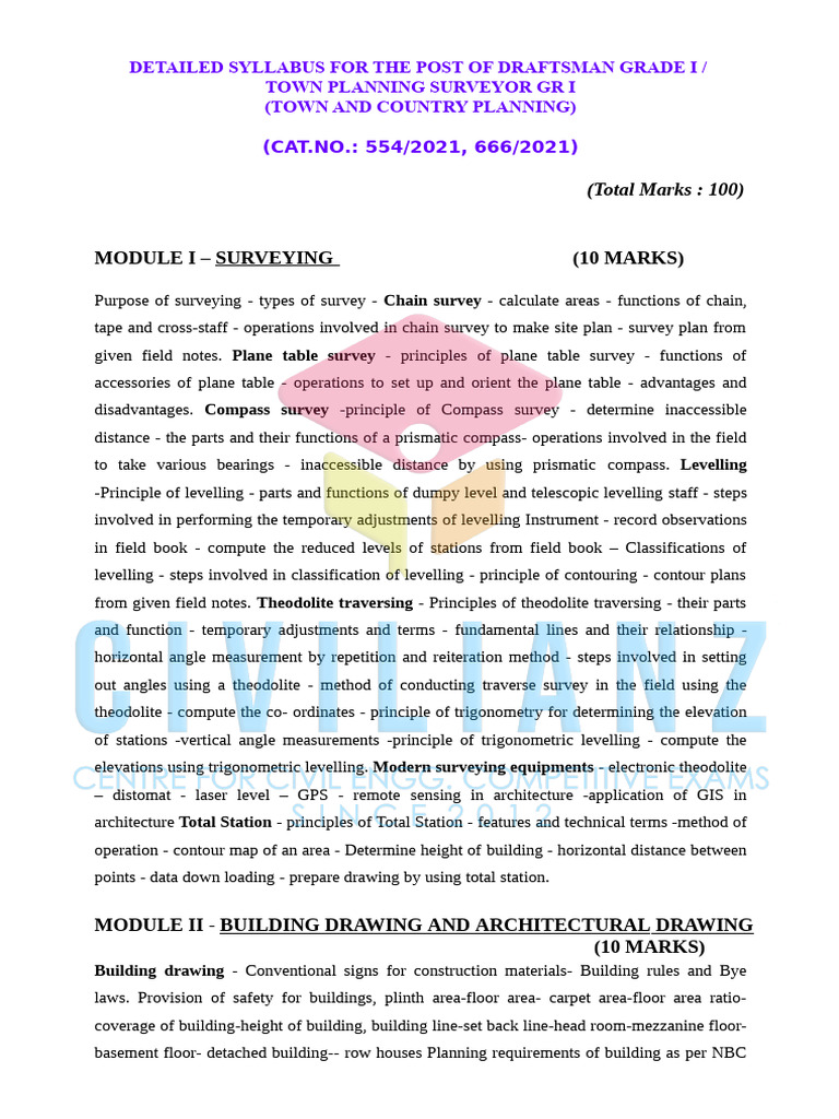 Detailed Syllabus For The Post of Draftsman Grade I Town Planning Surveyor GR I | PDF | Bending ...