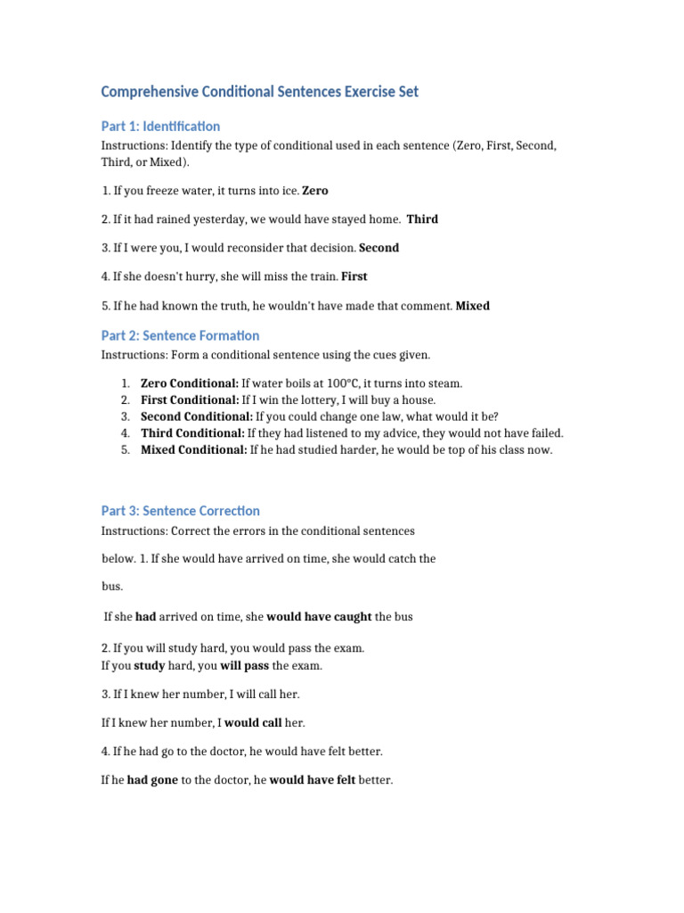 Conditional Sentences Exercise Set | PDF | Language Arts & Discipline