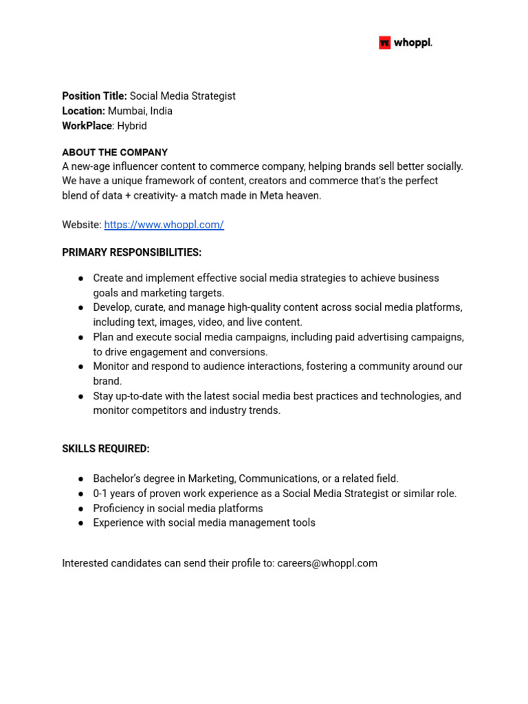 Whoppl - Job Description (SME) | PDF | Social Science