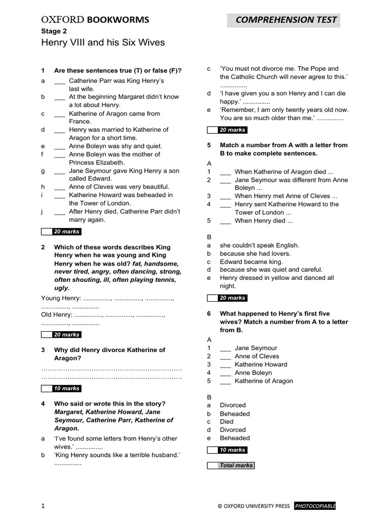 Henry VIII and His Six Wives Test | PDF | Anne Boleyn