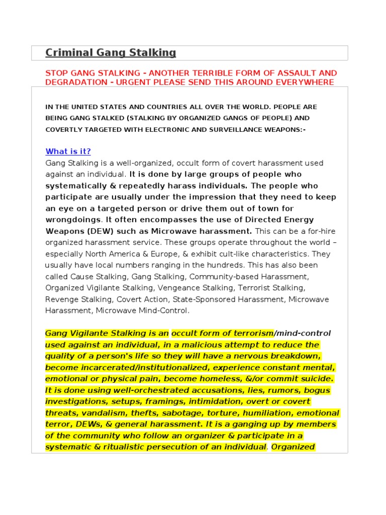 Criminal Gang Stalking | PDF | Stalking | Gang