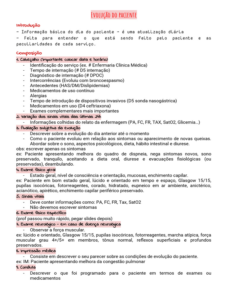 Resumo Clínica Médica - Evolução Do Paciente, SBAR e Prescrição | PDF ...