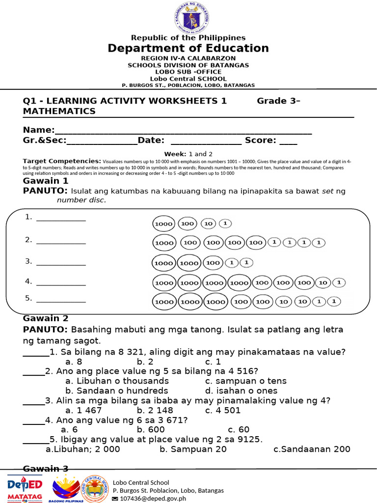 Activity Sheet in Math 3 | PDF