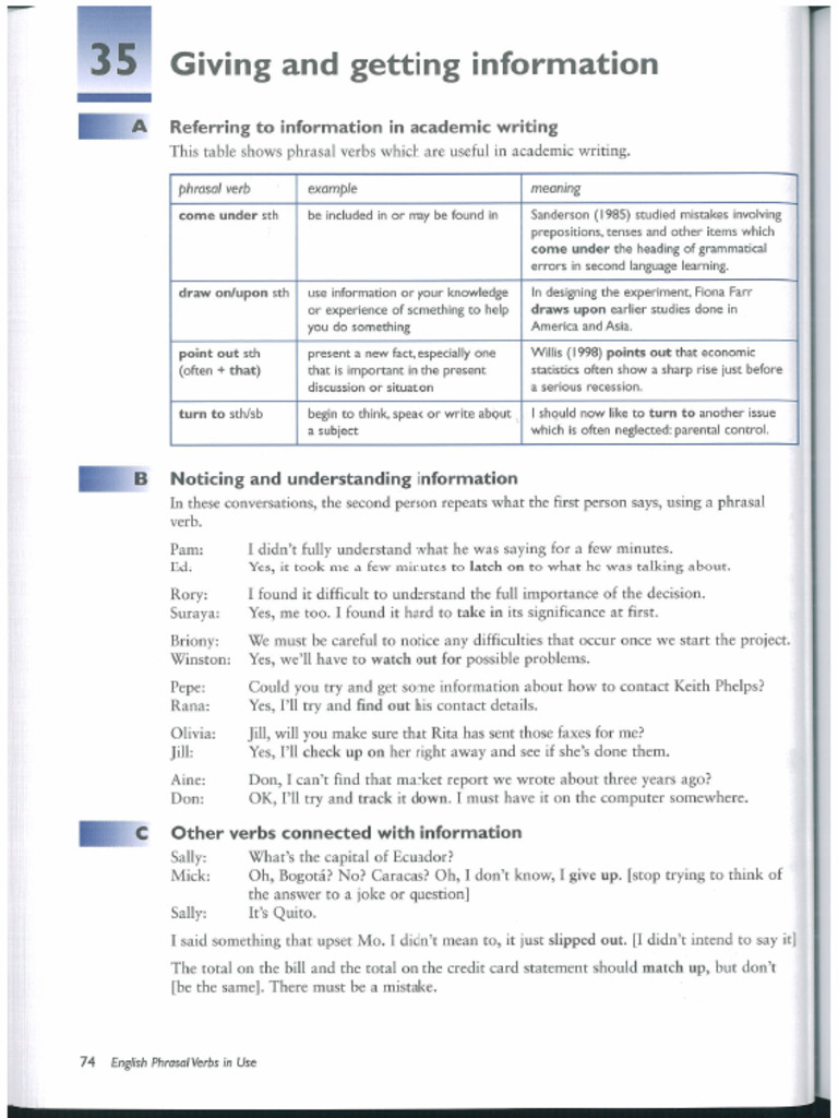 Phrasal Verbs in Use-Interm - 35-Giving and Getting Information | PDF