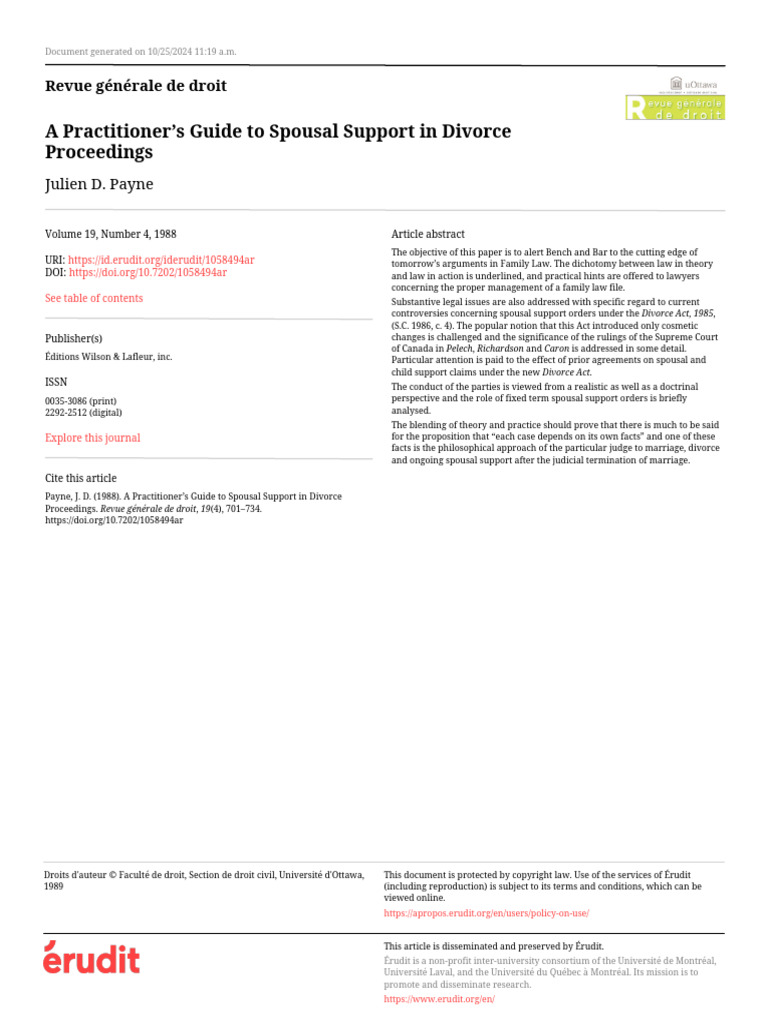A Practitioner's Guide To Spousal Support in Divorce Proceedings | PDF ...