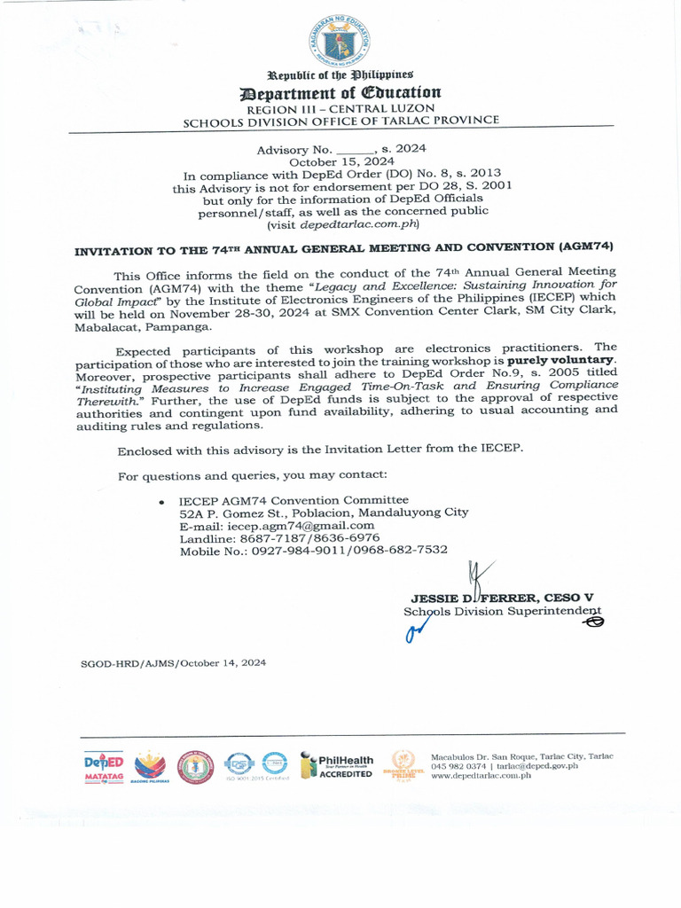 Advisory - 74th Agm Convention | PDF