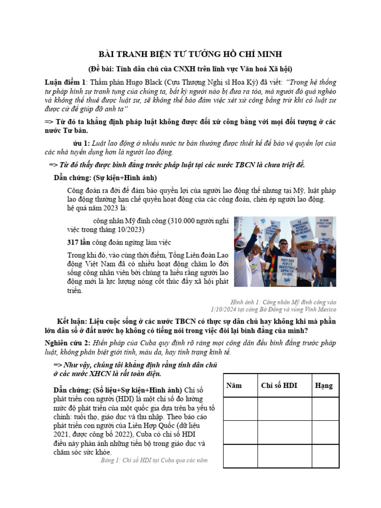 Bài Tranh Biện TTHCM - VHXH | PDF