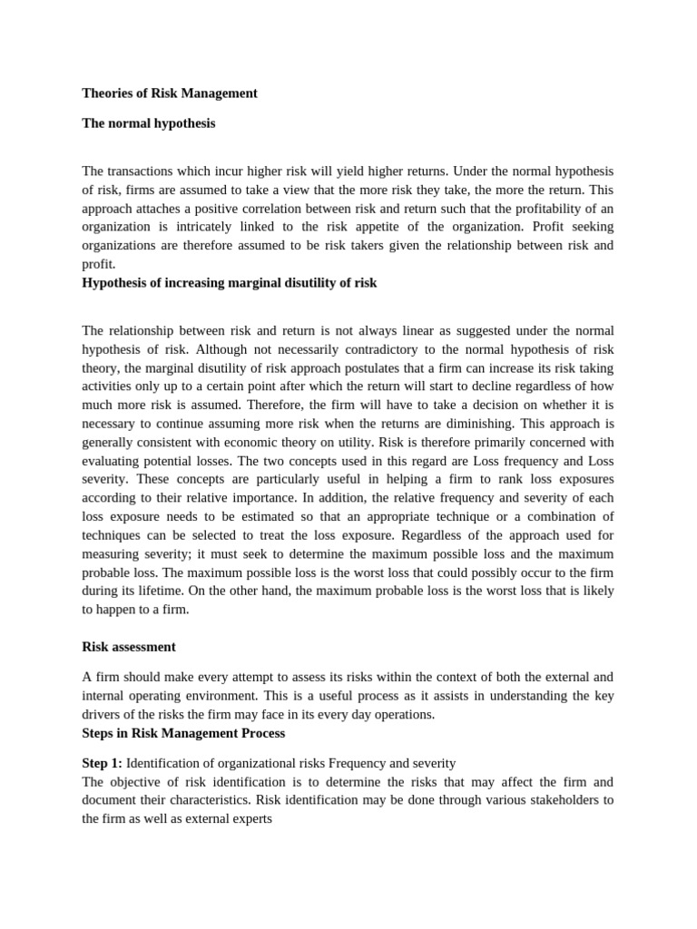 Theories of Risk Management MATRIX | PDF | Risk | Risk Management
