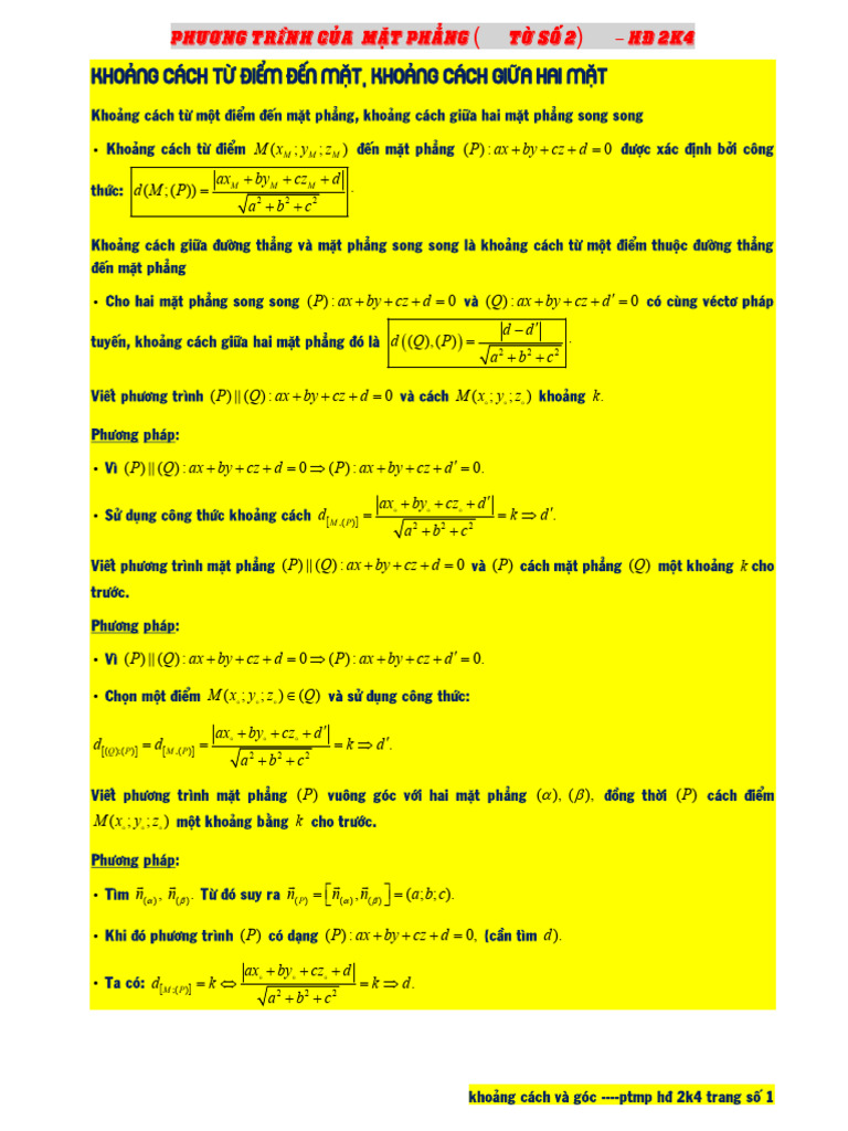 PHƯƠNG TRÌNH CỦA MẶT PHẲNG - TỜ SỐ 2 | PDF