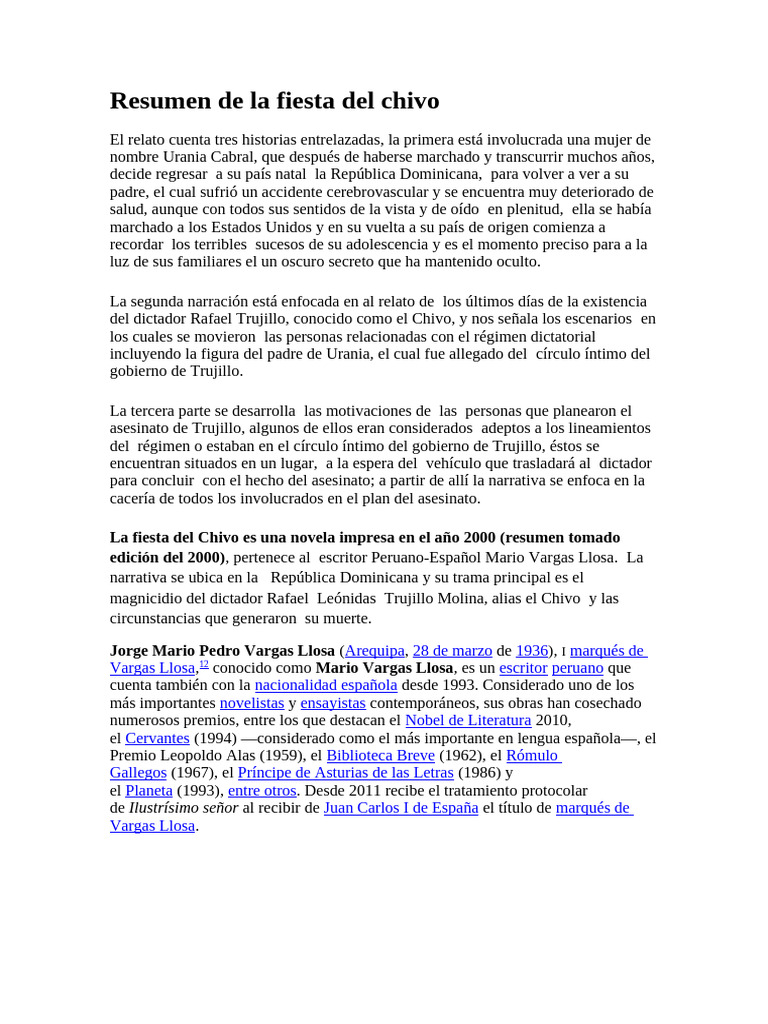 Trama y Contexto de "La Fiesta del Chivo" | PDF