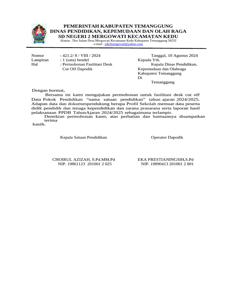 Surat Permohonan Desk | PDF