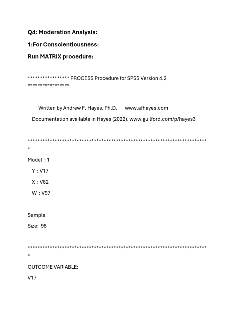 Q4 Moderation Analysis | PDF | Dependent And Independent Variables | Spss