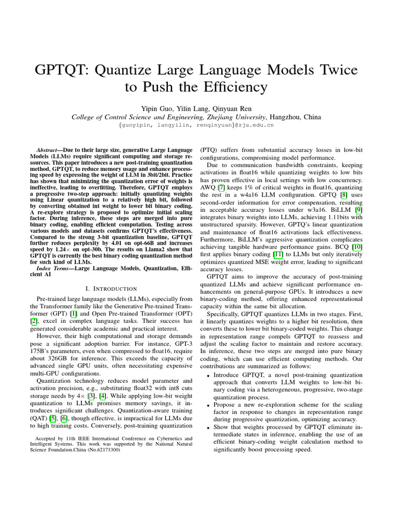 2024_GPTQT - Quantize Large Language Models Twice | PDF | Applied ... 2024_GPTQT - Quantize Large Language Models Twice | PDF | Applied ...