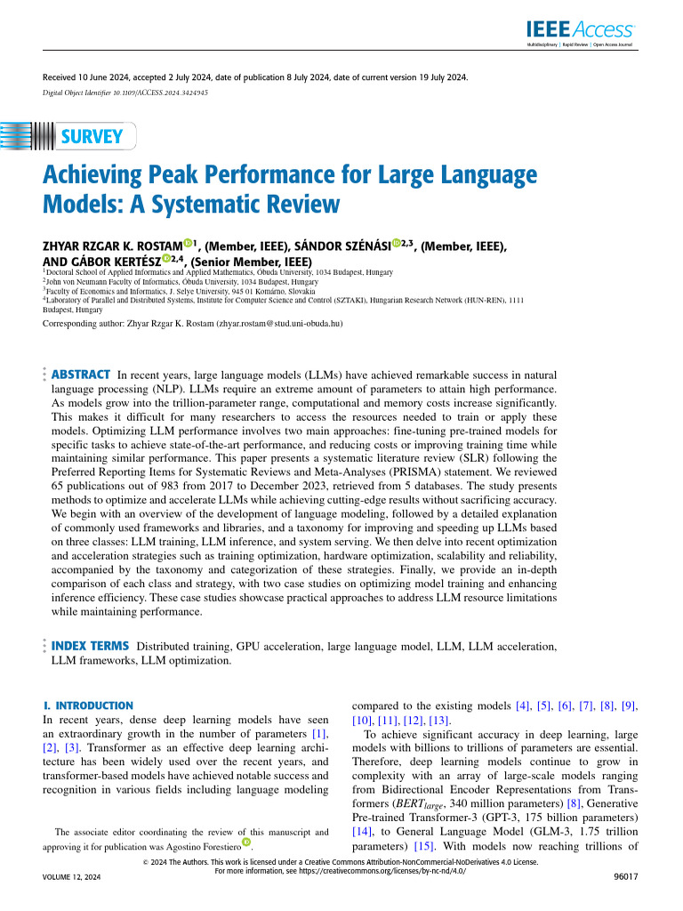 2024 Achieving Peak Performance For Large Language Models A Systematic Review | PDF | Machine ...