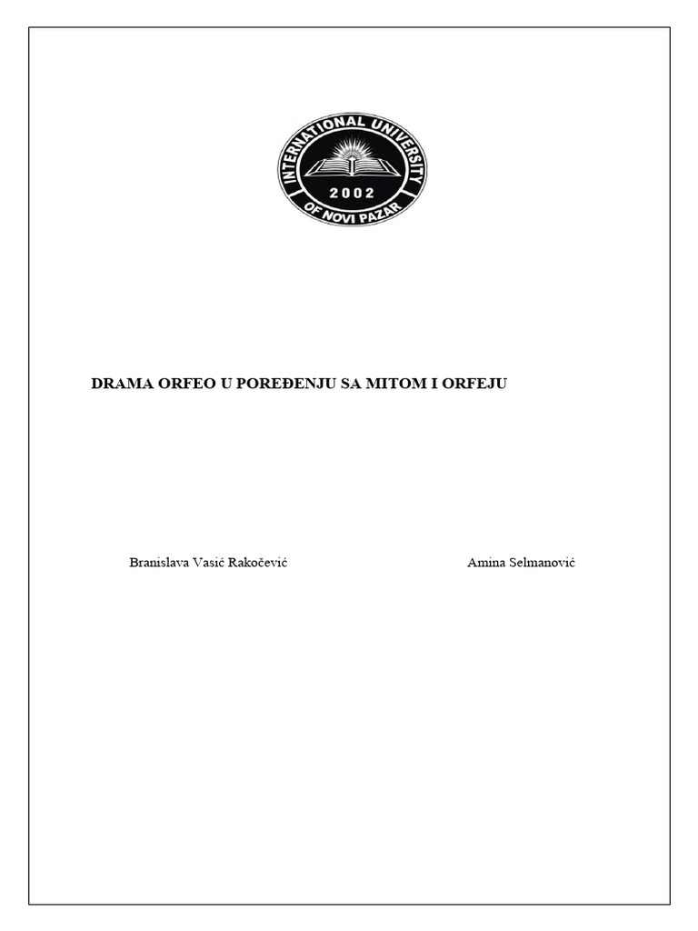 Drama Orfeo U Poređenju Sa Mitom I Orfeju I Euridici | PDF
