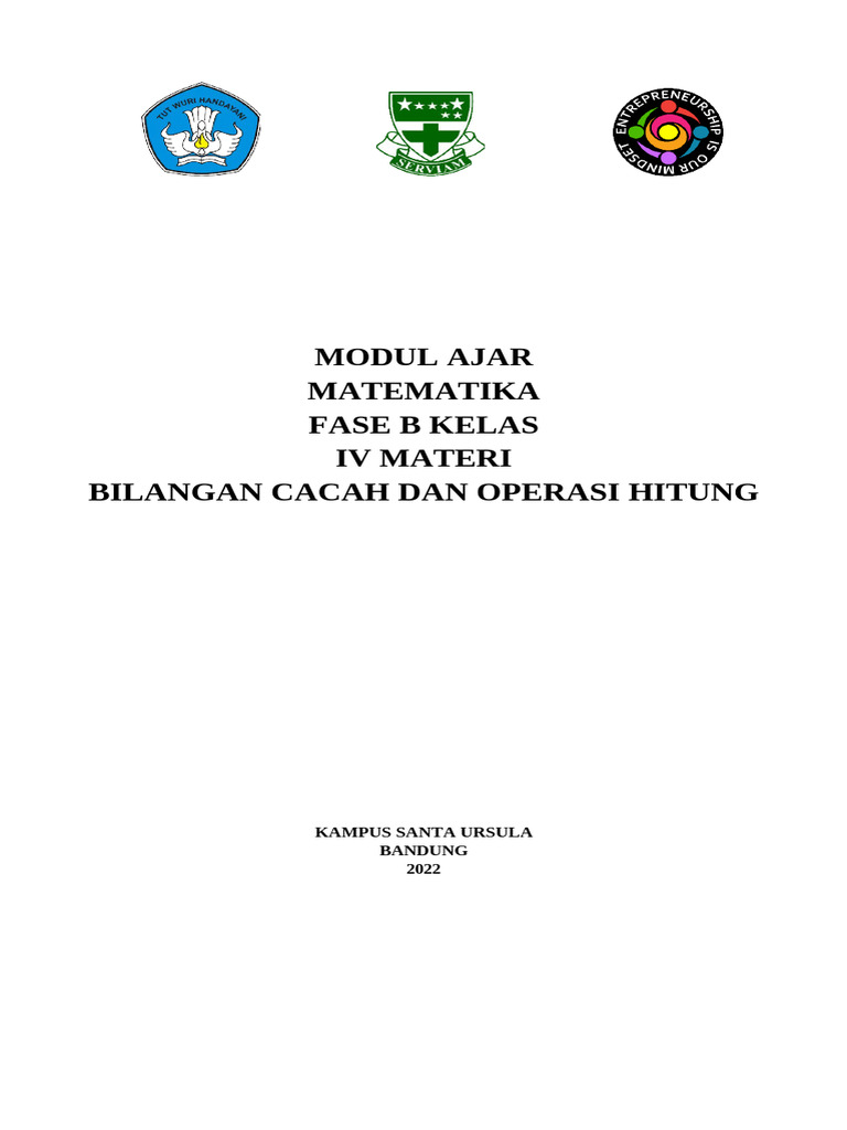 Modul Ajar Matematika Fase B Kelas Iv Materi Bilangan Cacah Dan Operasi Hitung | PDF