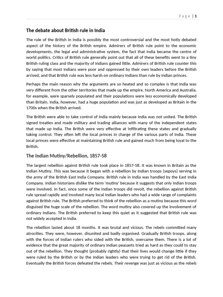 The Debate About British Rule in India | PDF | British Raj | British Empire