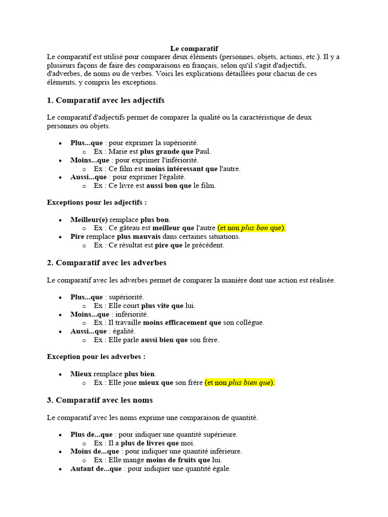 Comprendre le comparatif en français | PDF | Adverbe | Linguistique