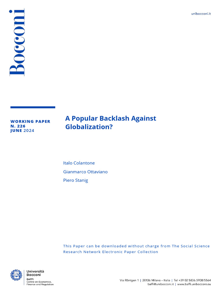 Colantone (2024) A Popular Backlash Against Globalization | PDF ...