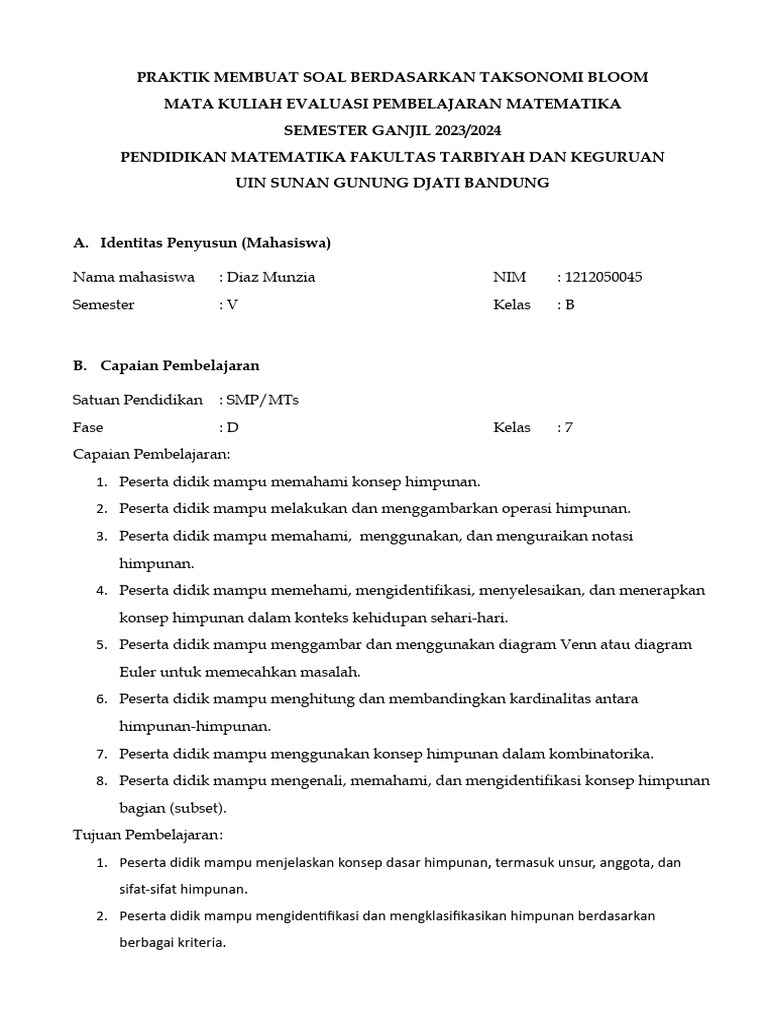 Diaz Munzia - Tugas Membuat Soal TB - EPM | PDF