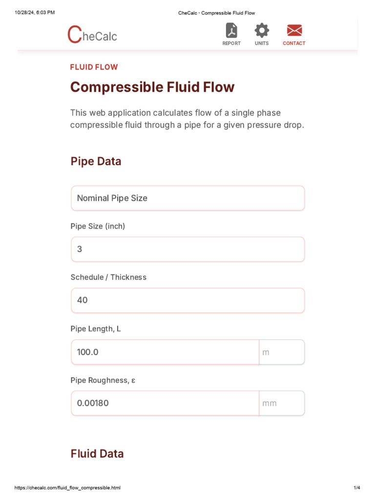 CheCalc ‐ Compressible Fluid Flow | PDF | Fluid Dynamics | Pressure