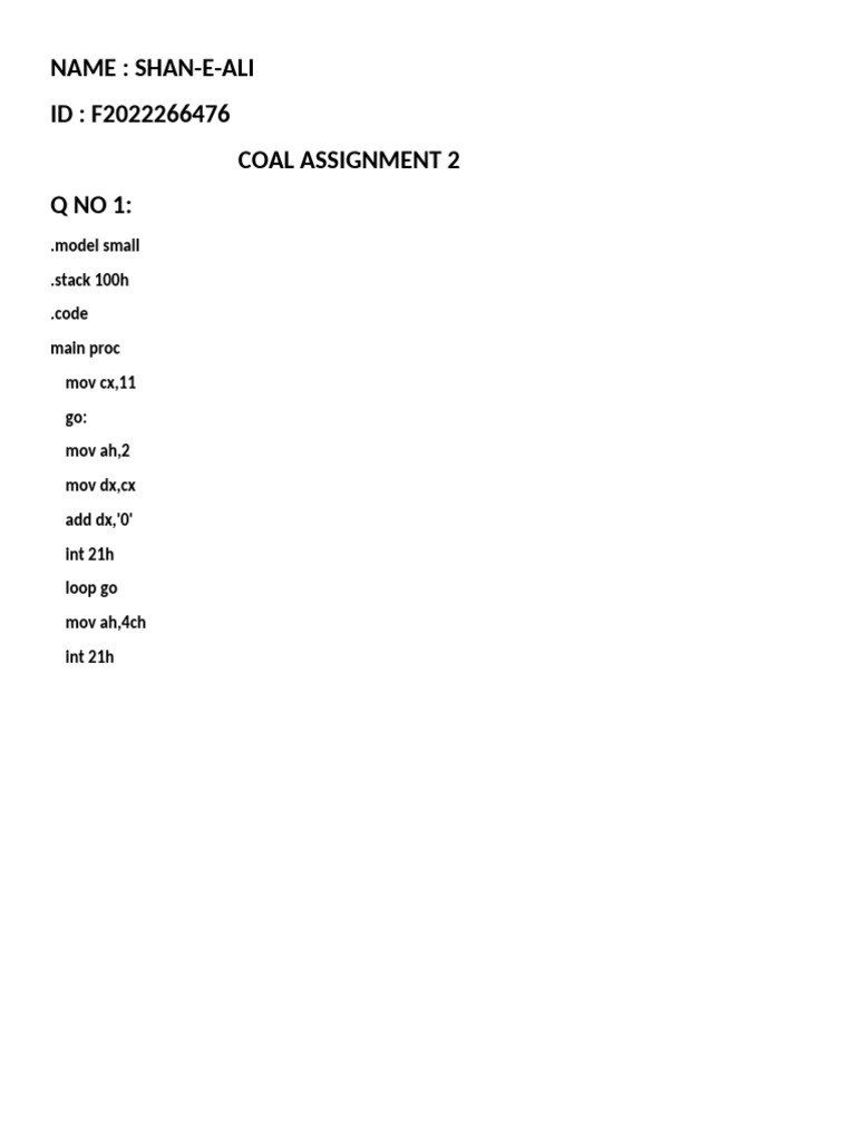 Coal Lab Assignment1 | PDF | Subtraction | Assembly Language