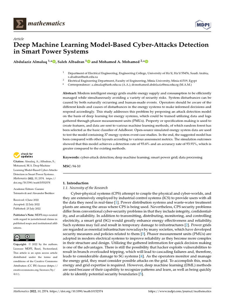 Deep Machine Learning Model Based Cyber Attacks Detection | PDF | Machine Learning | Statistical ...
