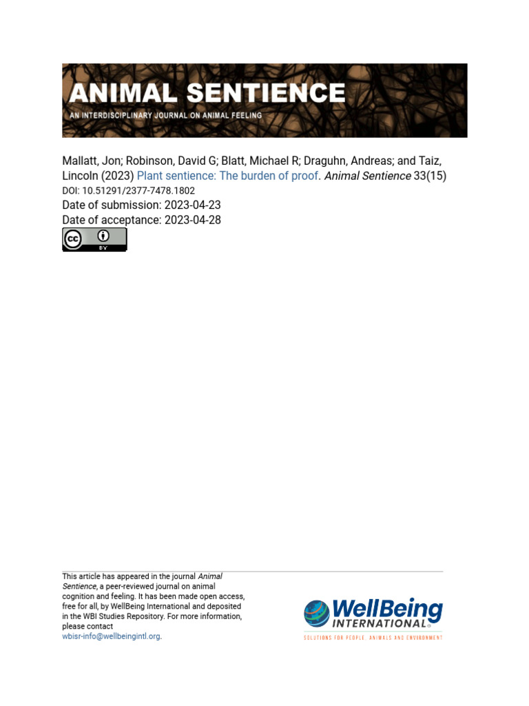 Plant Sentience - The Burden of Proof | PDF | Stoma | Learning