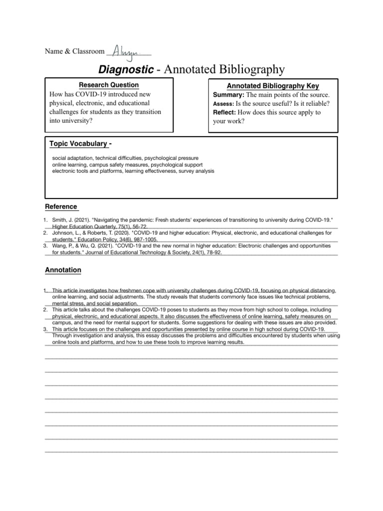 2.1 Annotated Bibliography Diagnostic Worksheet | PDF | Social Science