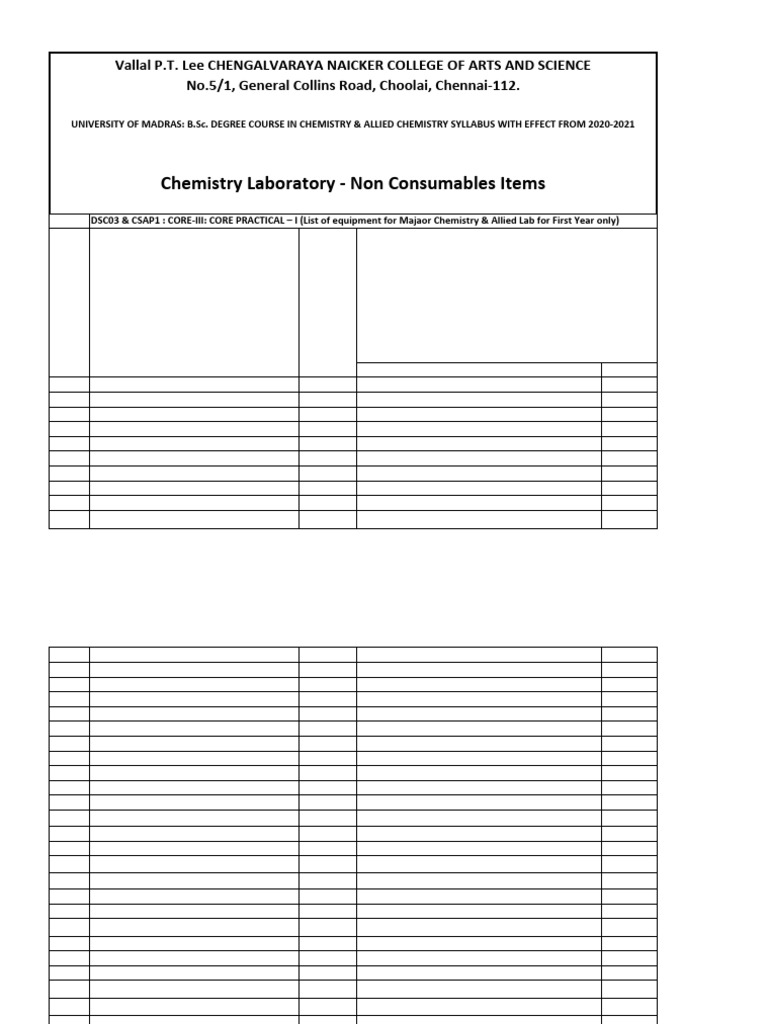 Major Chemistry Lab Non-Consumables List | PDF | Laboratory Equipment