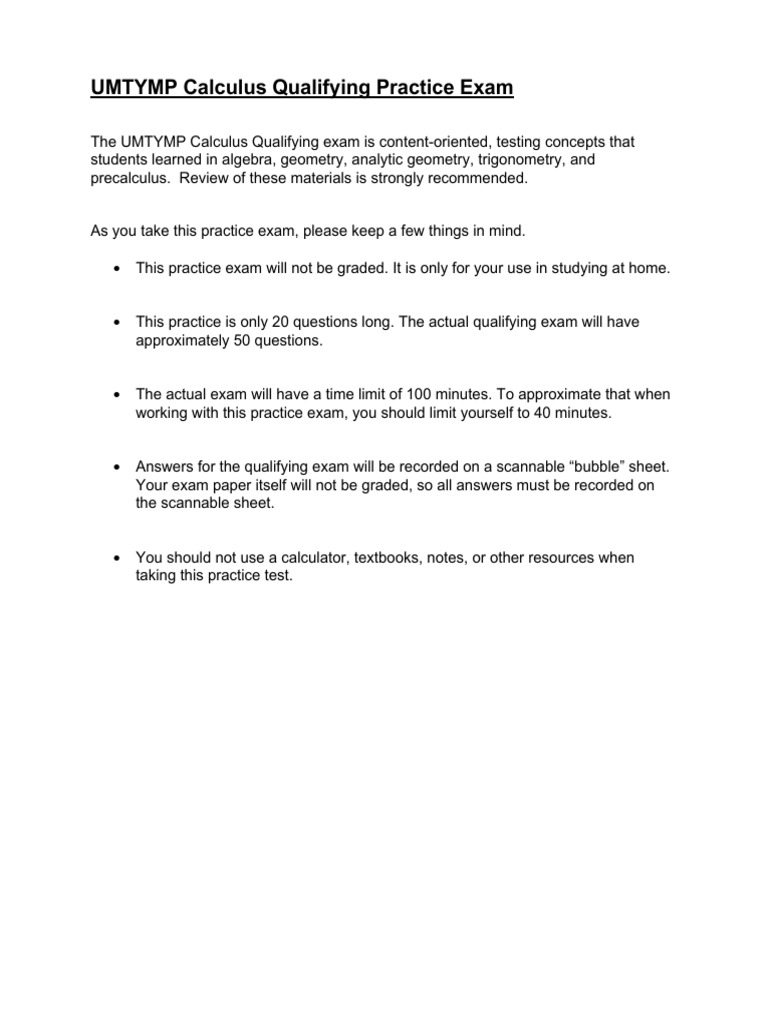 UMTYMP Calculus Qualifying Practice Exam | PDF | Geometry ...