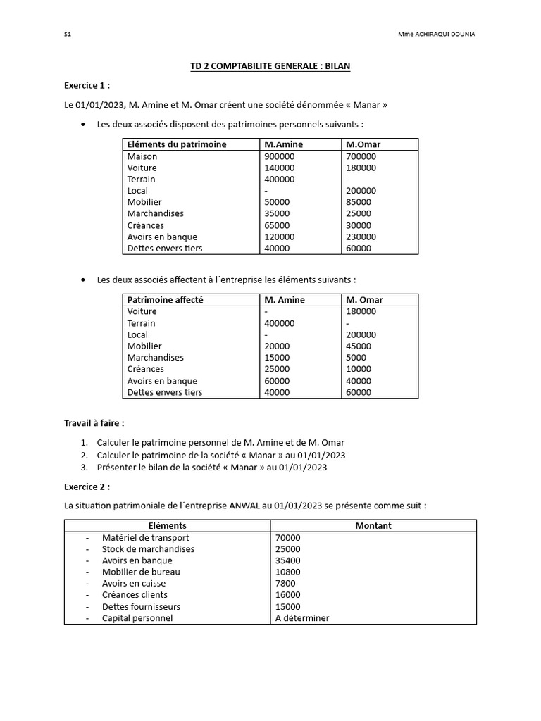 Exercice Bilan Comptable Corrigé | PDF | Gouvernance d'entreprise ...