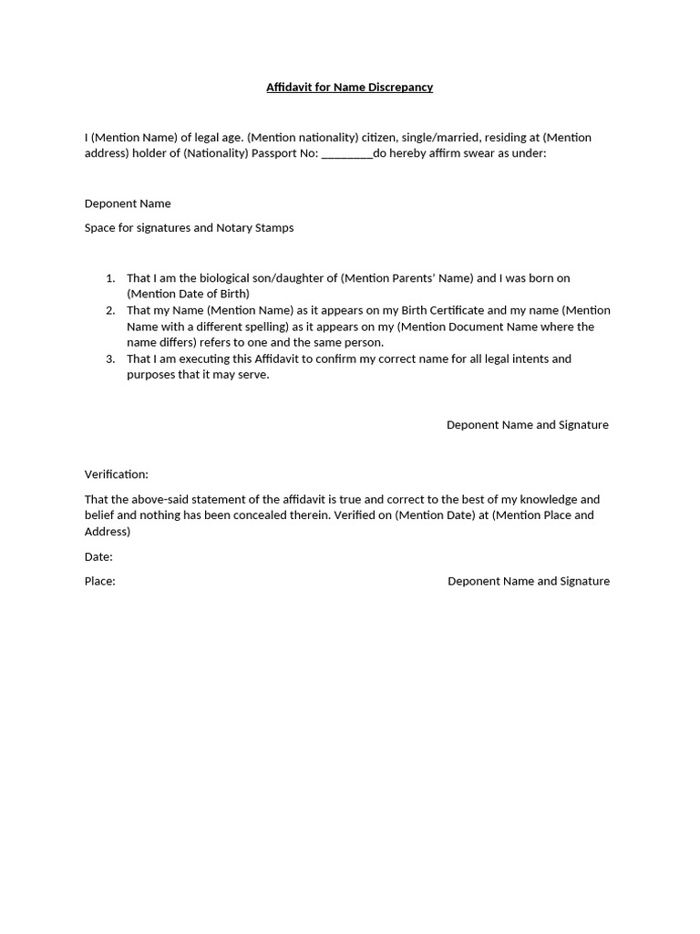 Same Name Affidavit | PDF