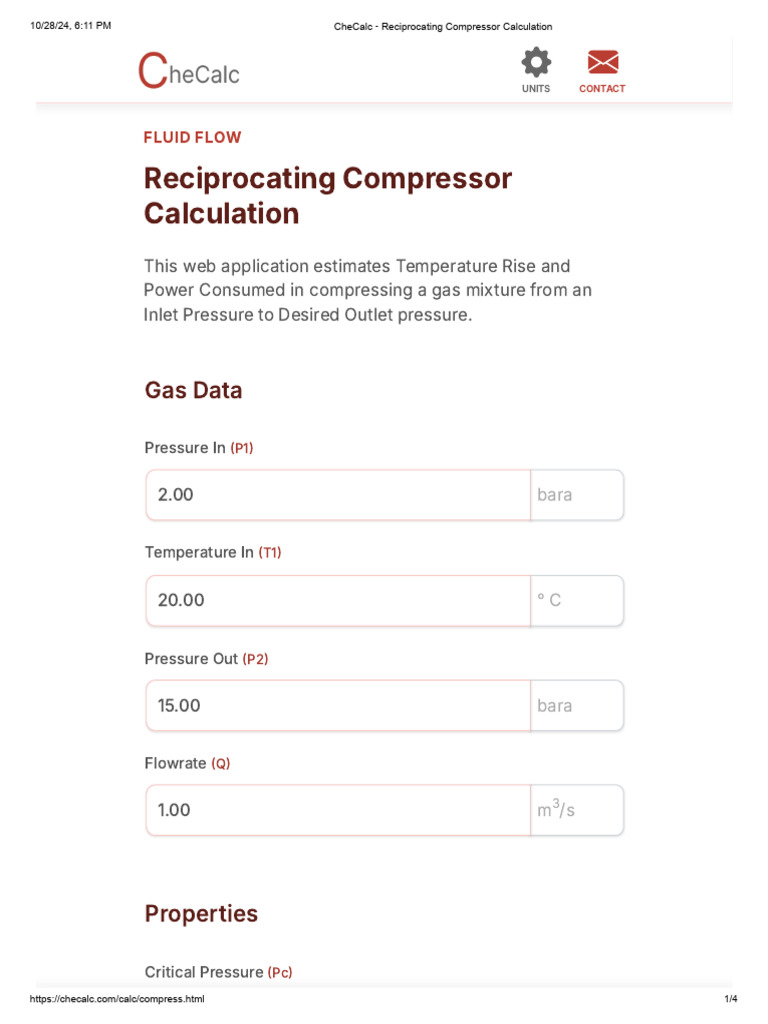 CheCalc Reciprocating Compressor Calculation | PDF | Process ...