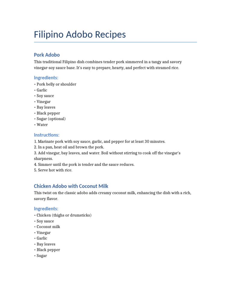 Adobo Recipes | PDF | Home & Garden | Wellness