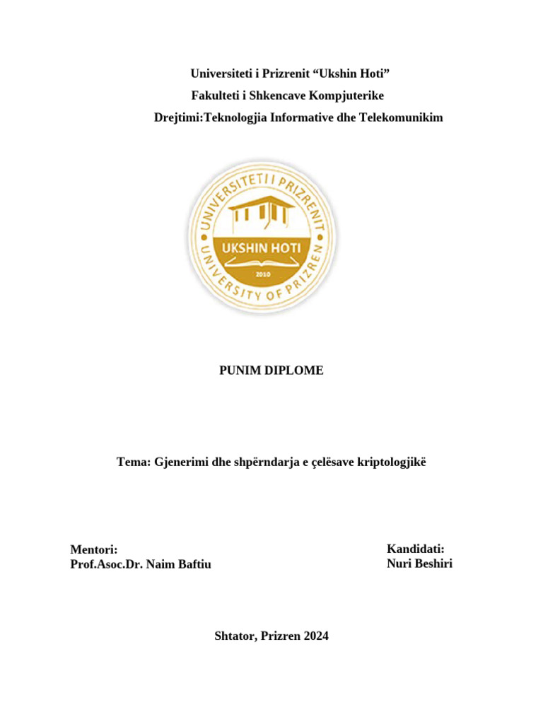 Universiteti I Prizrenit - Nuri Beshiri Tema e Diplomes | PDF