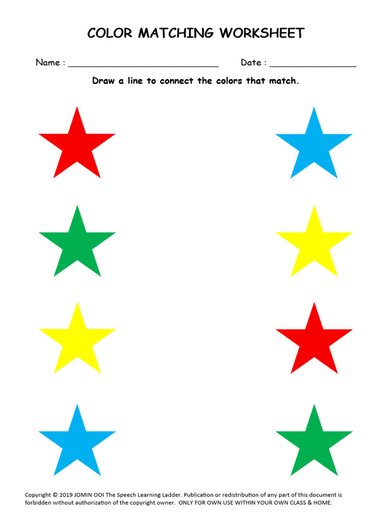 Color Matching Worksheet: Draw A Line To Connect The Colors That Match ...