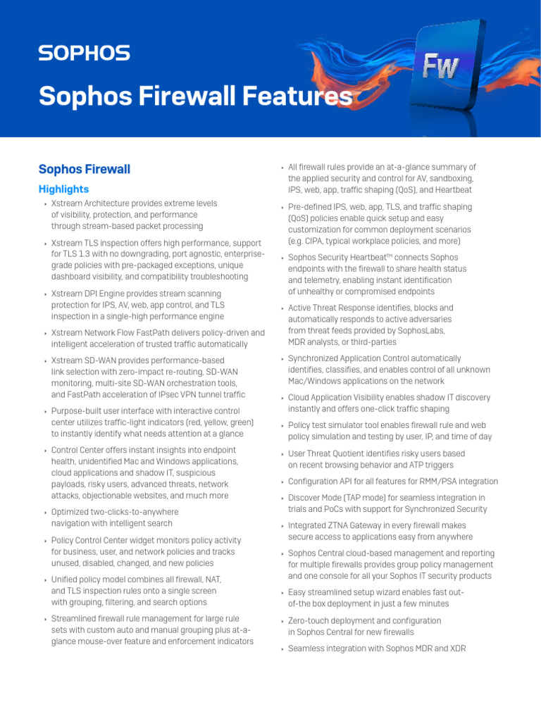 Sophos-Firewall-Feature-List | PDF | Firewall (Computing) | Transport Layer Security