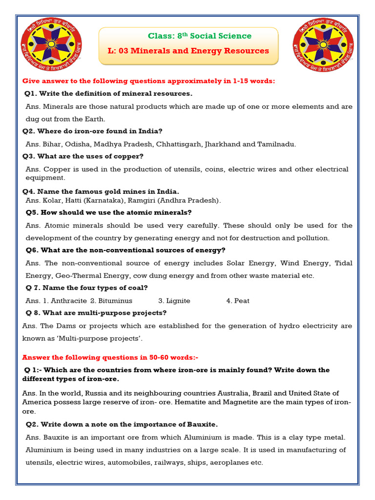 Soc - Science - Lesson 3 Solution | PDF | Iron Ore | Petroleum