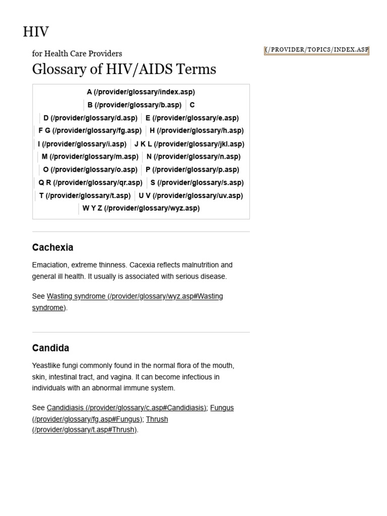 Glossary of HIV - AIDS Terms - HIV C | PDF | Candidiasis | Cd4