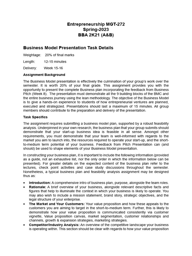 Business Plan Presentation Task Details | PDF | Startup Company | Small ...