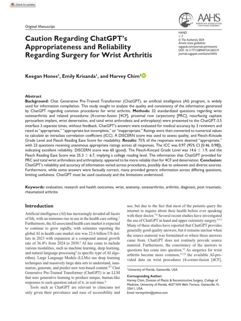 Hones Et Al 2024 Caution Regarding Chatgpt S Appropriateness and ...